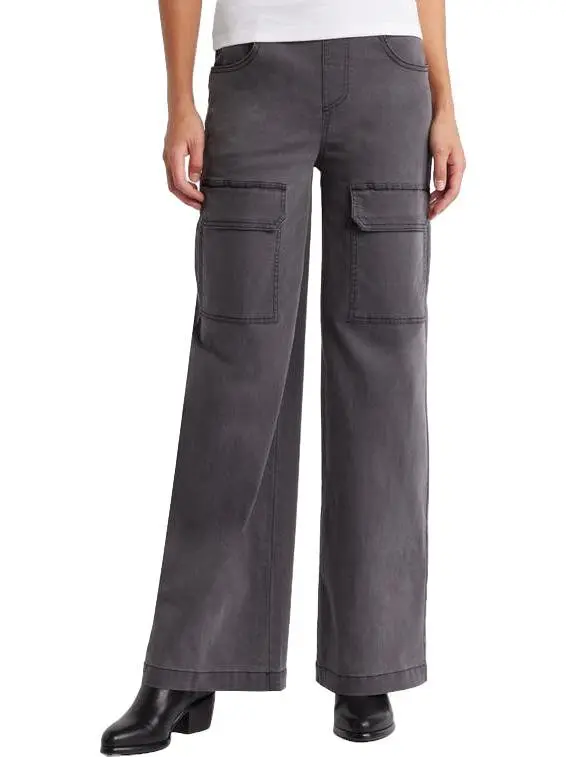 Hue Wide Leg Denim Cargo Pants - Charcoal Wash
