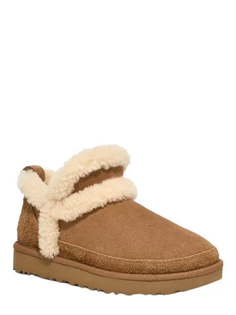 UGG Classic Ultra Mini Spillseam Genuine Shearling Bootie - Chestnut