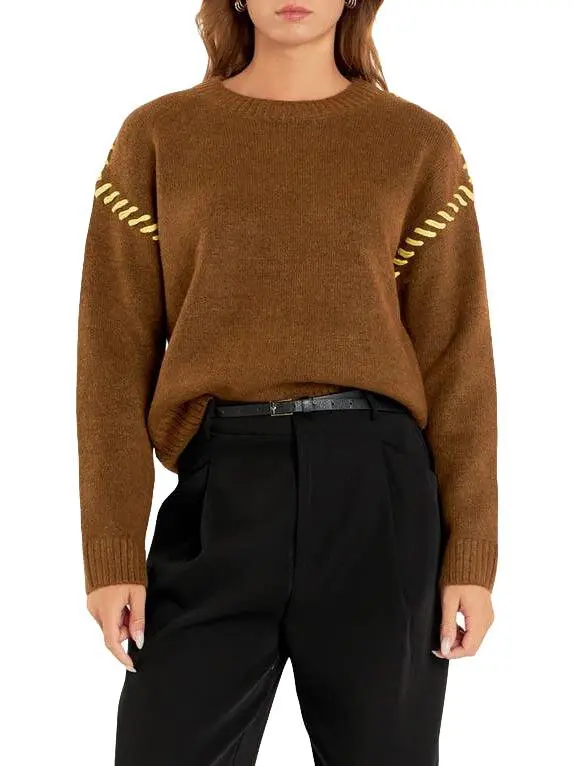 English Factory Whipstitch Pullover Sweater - Camel/ Yellow