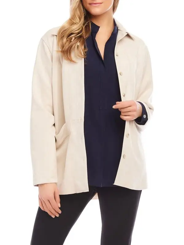 Karen Kane Faux Suede Shirt Jacket - Almond
