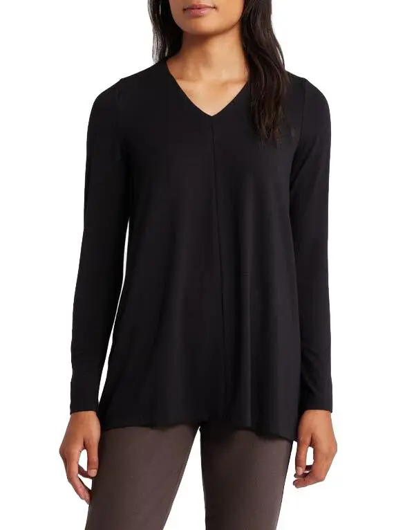 Eileen Fisher Long Sleeve V-neck Tunic Top - Black