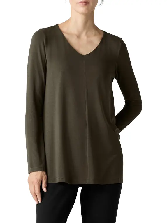 Eileen Fisher Long Sleeve V-neck Tunic Top - Wren