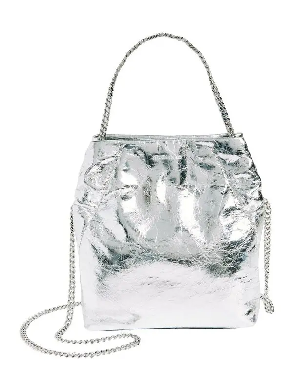 Veronica Beard Small Slouch Metallic Leather Shoulder Bag - Silver