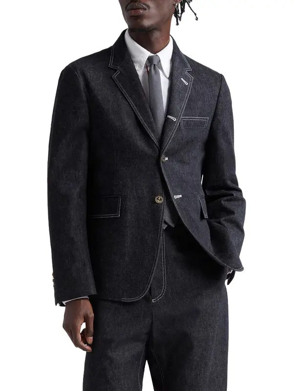 Thom Browne Unconstructed Classic Denim Sport Coat - Black