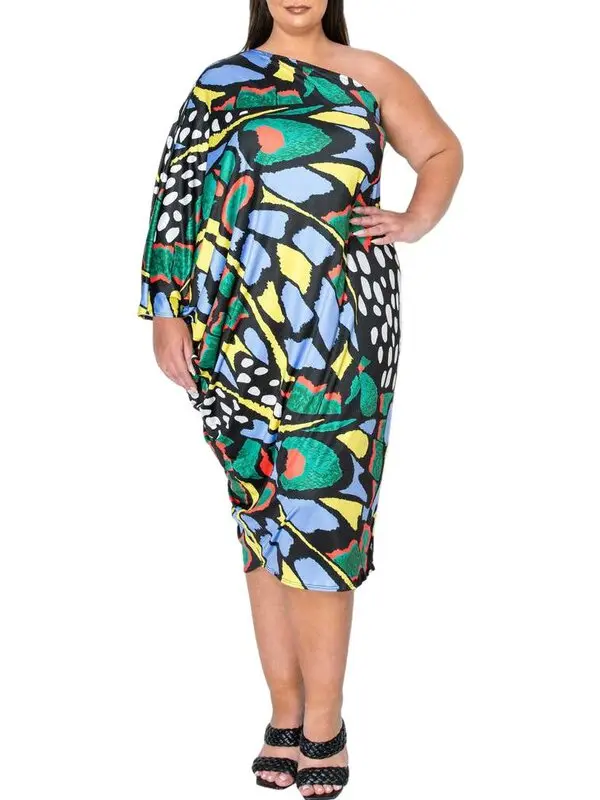 L I V D Charm One-shoulder Printed Midi Dress - Blue