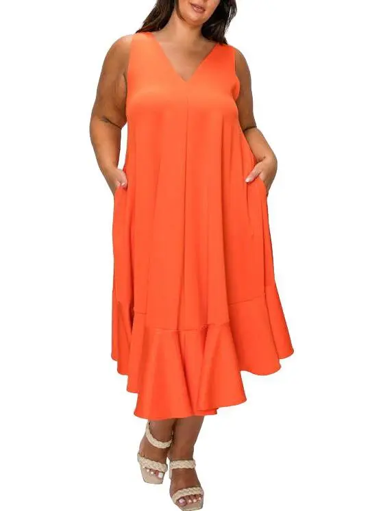 L I V D Simone Pocket Stretch Sleeveless A-line Dress - Orange