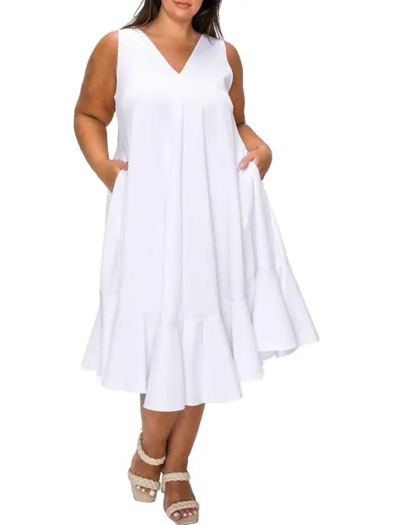 L I V D Simone Pocket Stretch Sleeveless A-line Dress - White