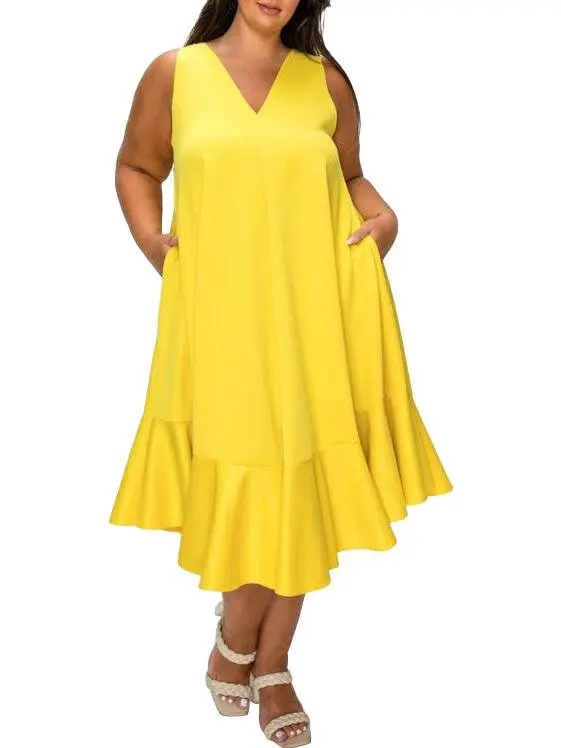 L I V D Simone Pocket Stretch Sleeveless A-line Dress - Yellow