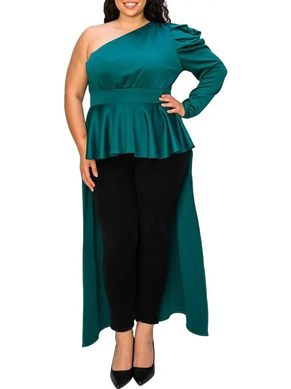 L I V D Nicolette One-shoulder Peplum Top - Emerald