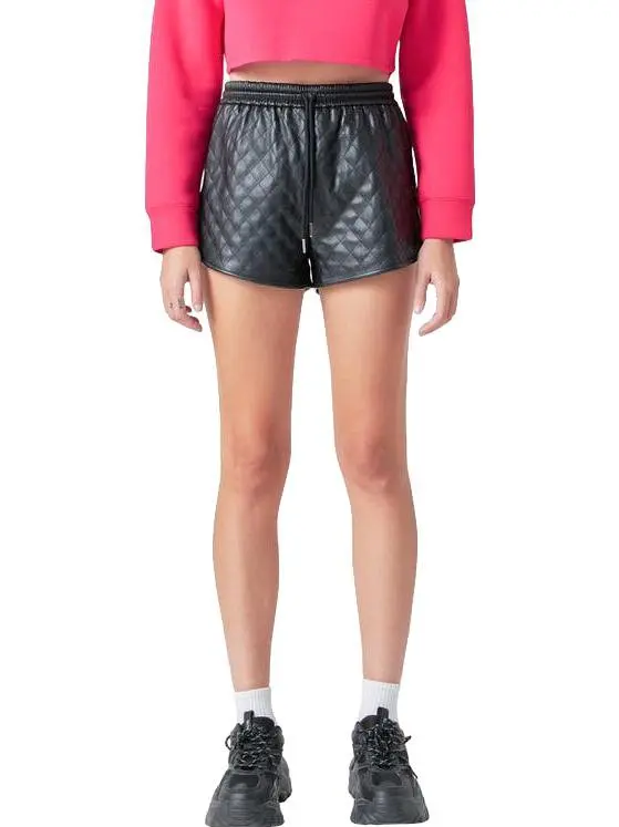 GREY LAB Quilted Faux Leather Moto Shorts - Black