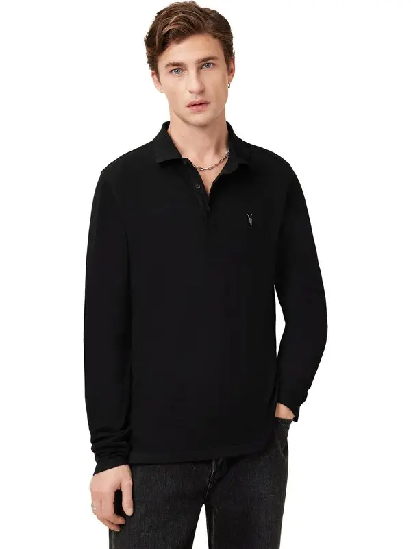 ALLSAINTS Pique Long Sleeve Ramskull Polo Shirt - Blue