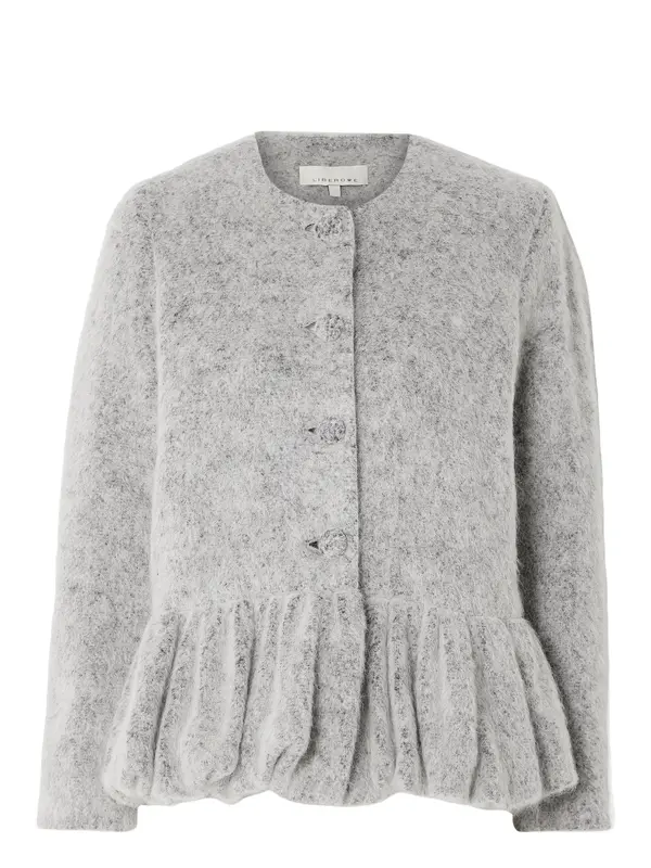 LIBEROWE Ruffled Brushed-knit Peplum Cardigan - Gray