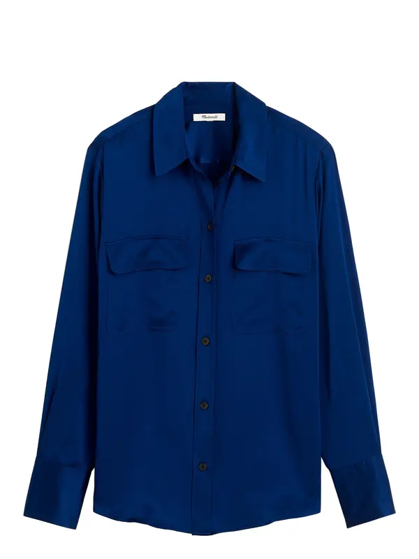 Madewell Silk Flap-pocket Button-up Shirt - Deep Cobalt
