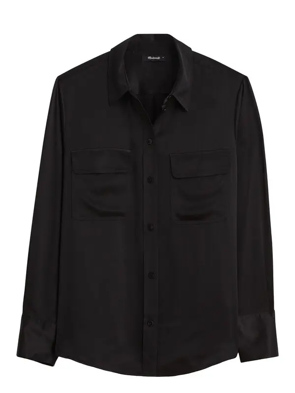 Madewell Silk Flap-pocket Button-up Shirt - True Black