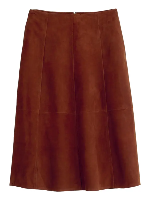 Madewell Suede Seamed Midi Skirt - Soft Mahogany