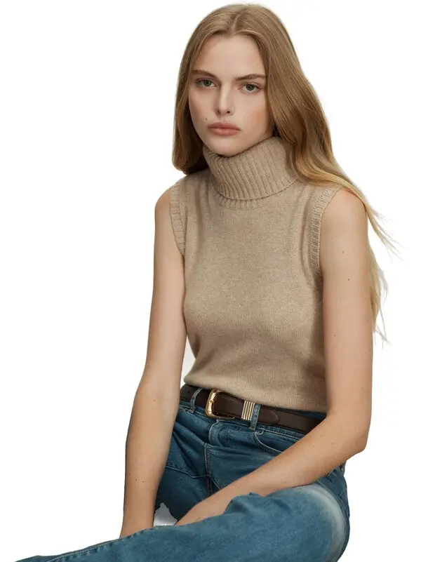 Veronica Beard Mazzy Cashmere Sleeveless Sweater - Oatmeal
