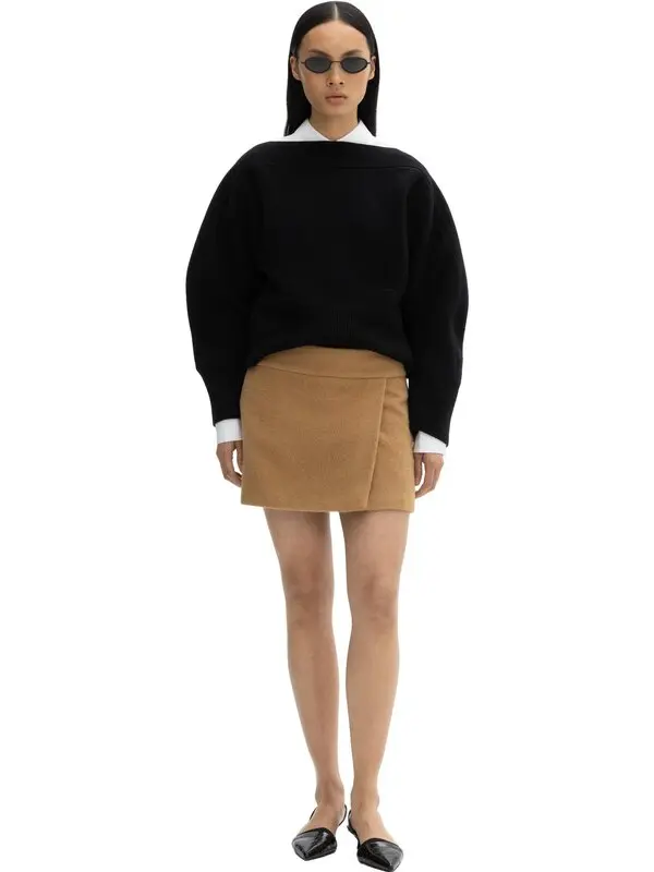 HOUSE OF DAGMAR Wool Mini Wrap Skirt - Camel