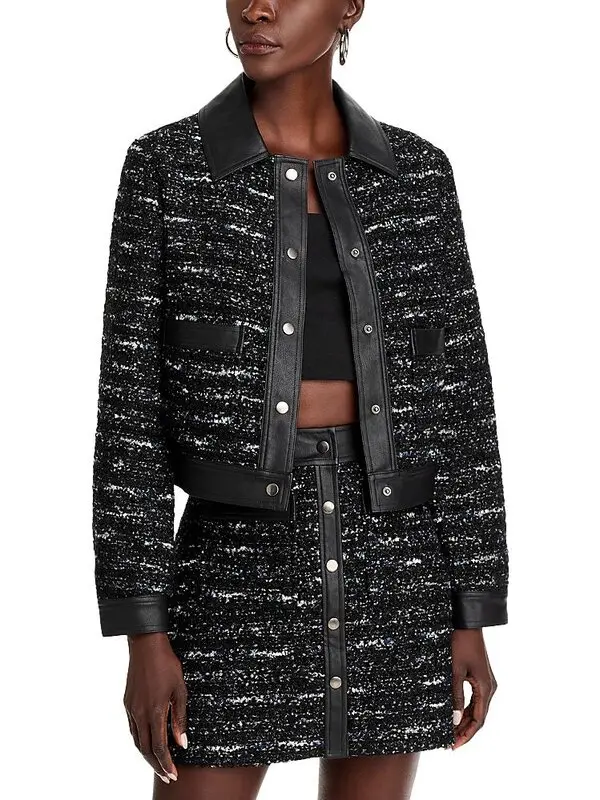 Aqua Faux Leather Trimmed Bomber Jacket - Black/blue