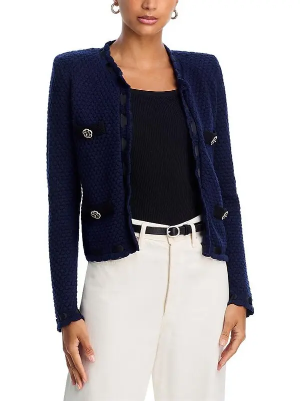 L'Agence Astor Contrast Trim Cardigan - Midnight Blue