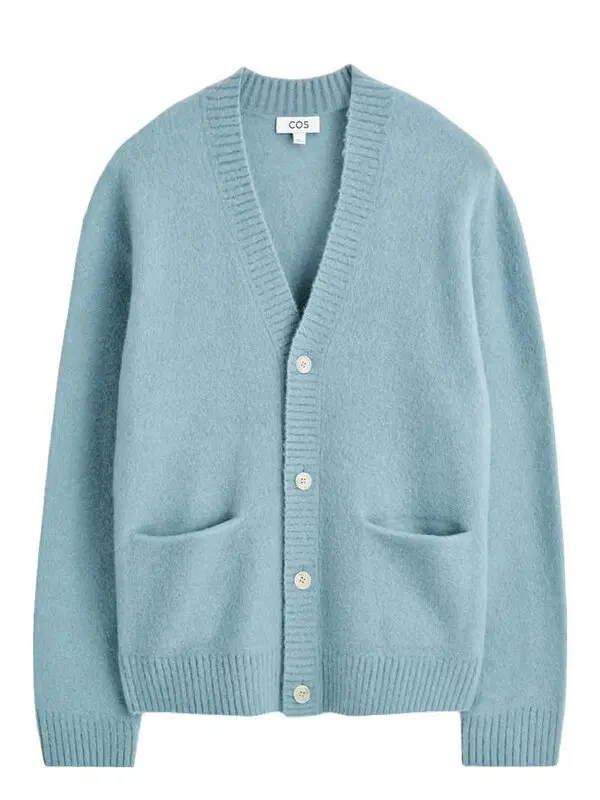 Cos Brushed Wool V-neck Cardigan - Light Blue