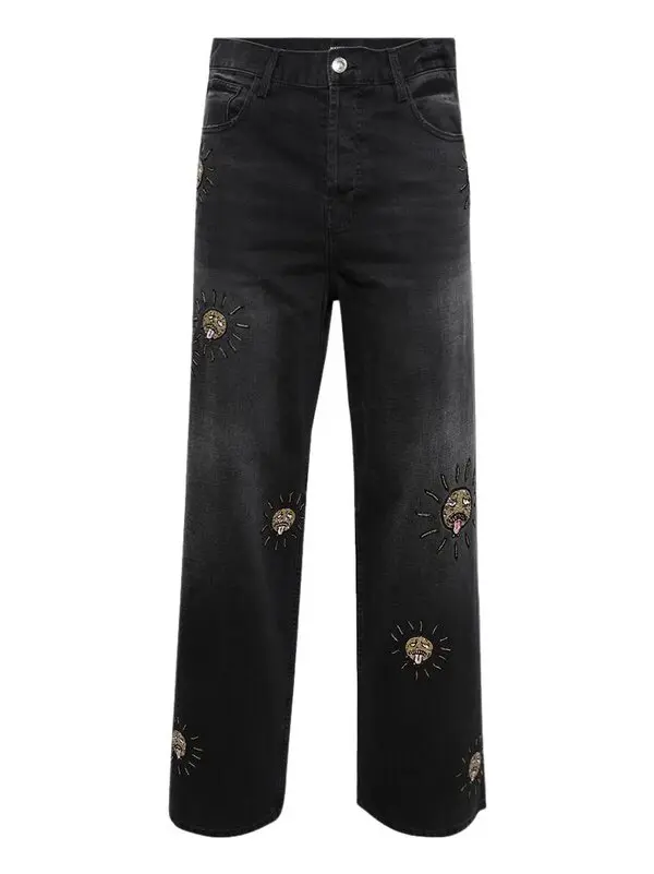 NAHMIAS Beaded Sun Wide Jeans - Charcoal Wash