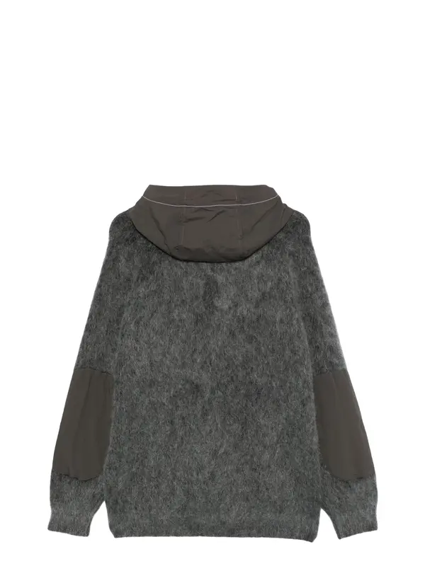 AND WANDER Brushed Hoodie With Drawstring And Zip Detail - Grey