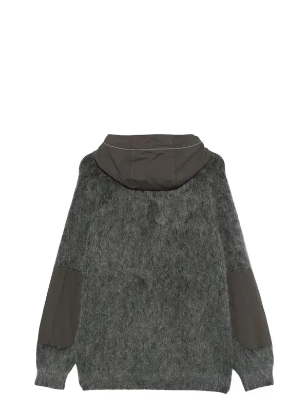 AND WANDER Brushed Hoodie With Drawstring And Zip Detail - Grey