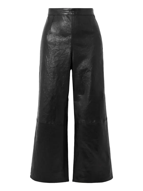FRAME Crinkled Cropped Leather Pants - Black