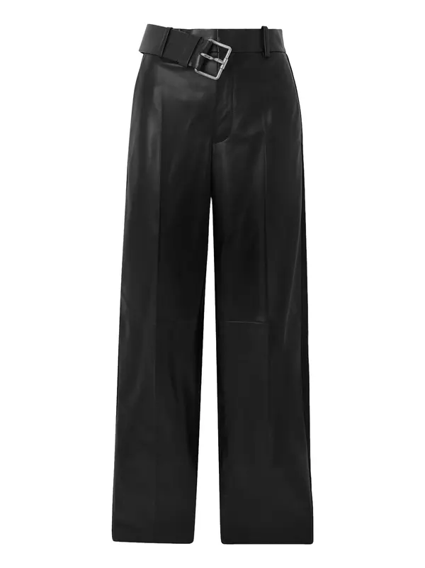Loewe Belted Leather Straight-leg Pants - Black