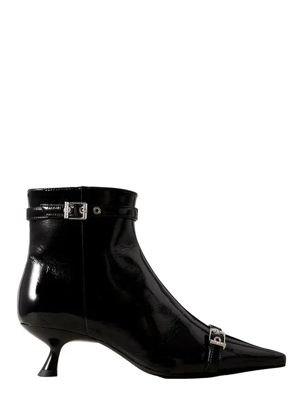 GANNI Buckled Vinyl Ankle Boots - Black