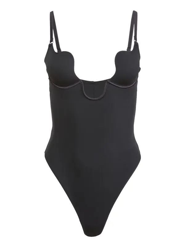 Fleur Du Mal Le Stretch Micro Seduce U-plunge Bodysuit - Black