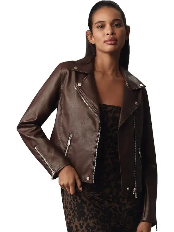 Anthropologie The Saige Faux Leather Moto Jacket - Hot Fudge