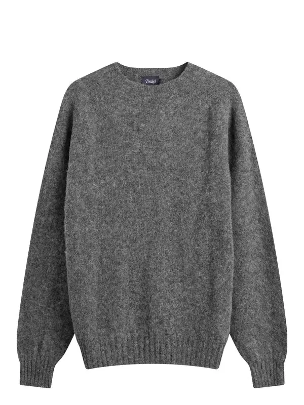 DRAKE'S Brushed Shetland Crewneck Jumper - Oxford Grey