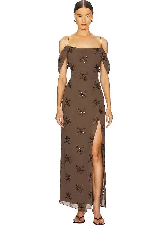 Lpa Yvanna Embroidered Maxi Dress - Brown