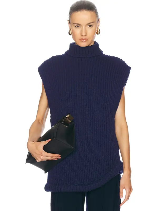 Victoria Beckham Sleeveless High Neck Sweater - Ink Blue