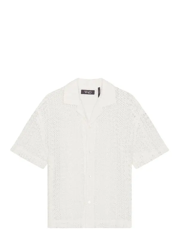 WAO Crochet Lace Camp Shirt In White - Ivory