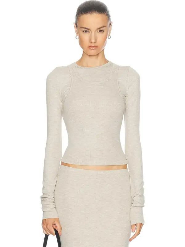Eterne Long Sleeve Fitted Top - Heather Oatmeal