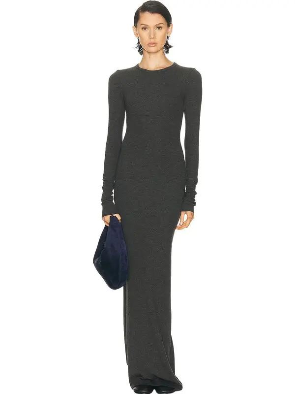 Eterne Long Sleeve Crewneck Maxi Dress - Heather Charcoal