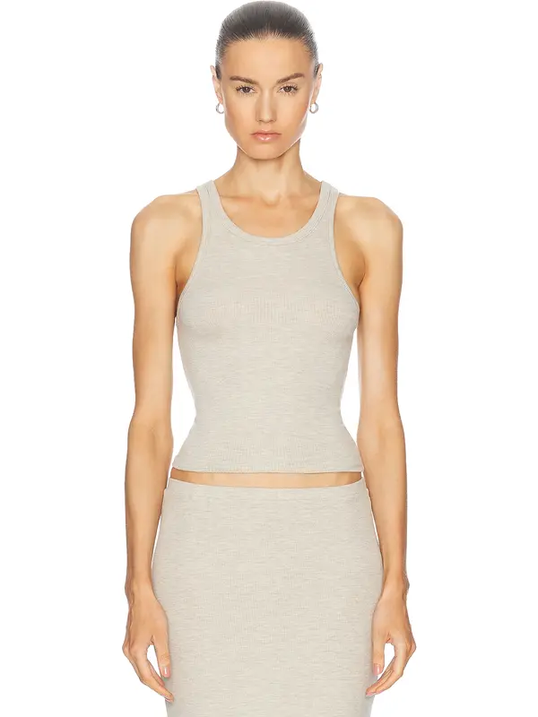 Eterne High Neck Fitted Tank Top - Heather Oatmeal