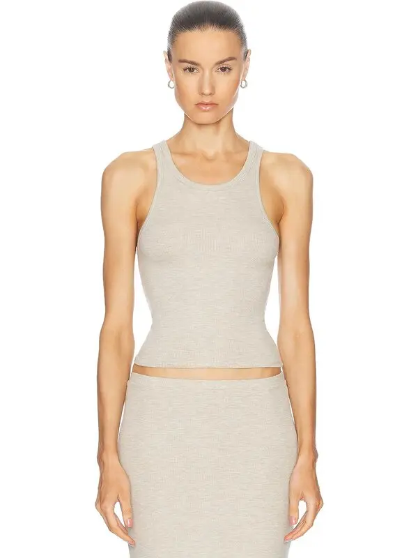 Eterne High Neck Fitted Tank Top - Heather Oatmeal
