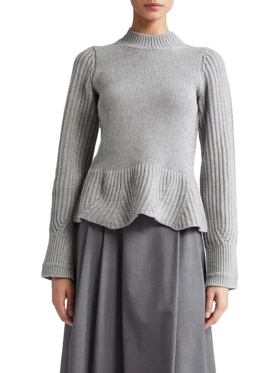 Maria Mcmanus Recycled Cashmere & Organic Cotton Peplum Sweater - Heather Grey