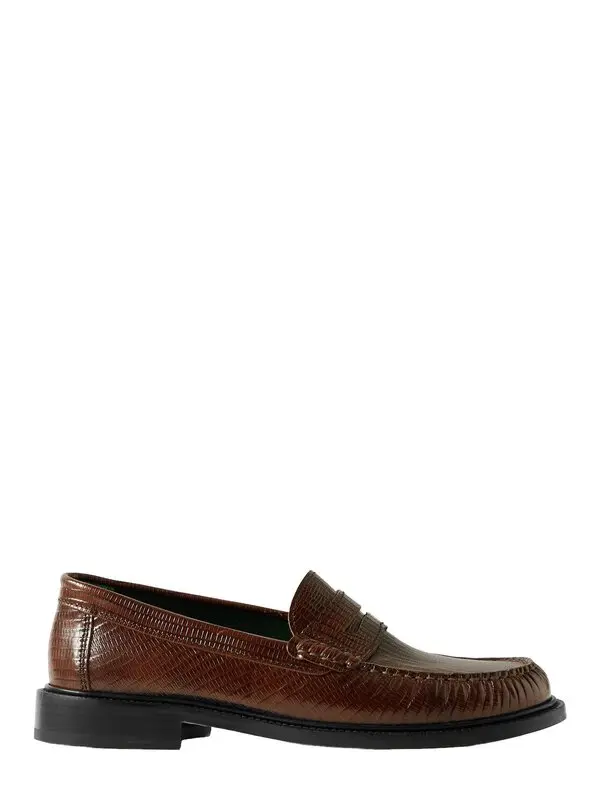 VINNY'S Yardee Lizard-effect Leather Penny Loafers - Brown