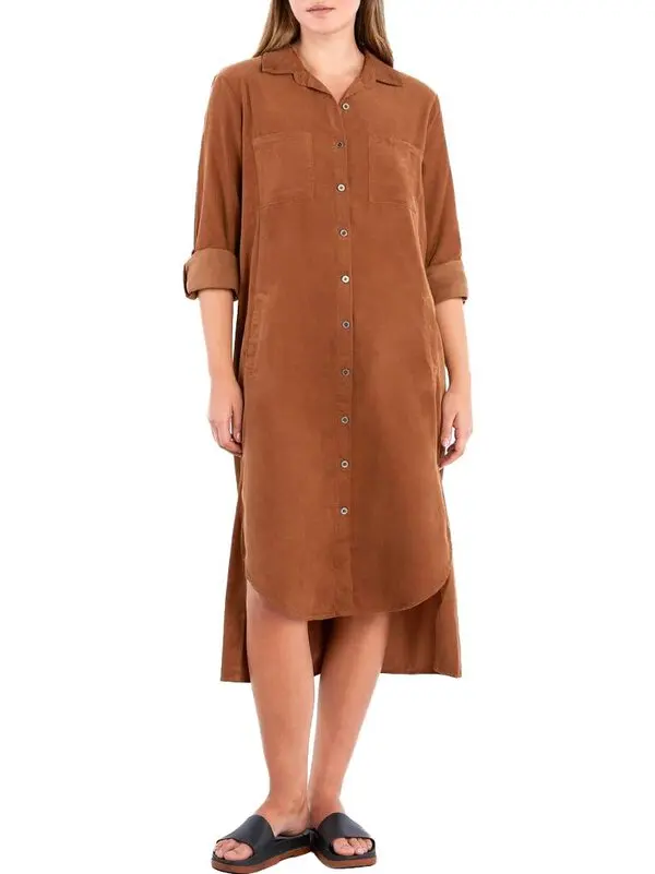 WASH LAB DENIM Chill Out Corduroy Shirt Dress - Caramel