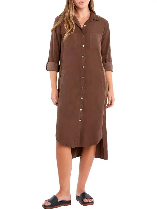 WASH LAB DENIM Chill Out Corduroy Shirt Dress - Rich Coco
