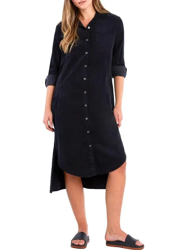 WASH LAB DENIM Chill Out Corduroy Shirt Dress - Sleek Black
