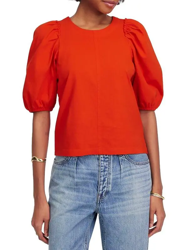 Madewell Puff Sleeve Cotton T-shirt - Bright Flame