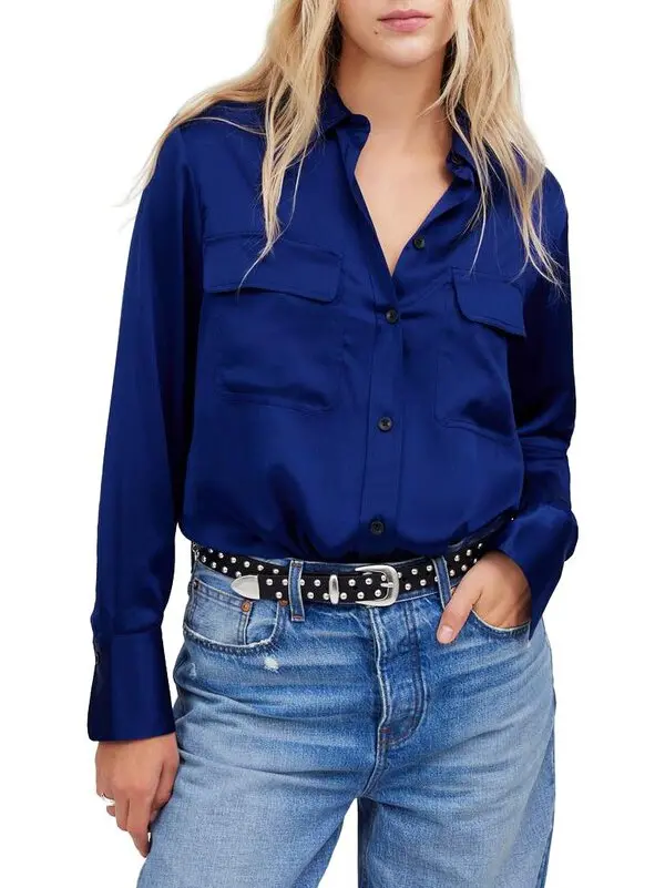 Madewell Silk Flap Pocket Button-up Shirt - Deep Cobalt