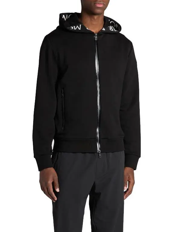 Moncler Maglia Logo Embroidered Zip Front Hoodie - Black