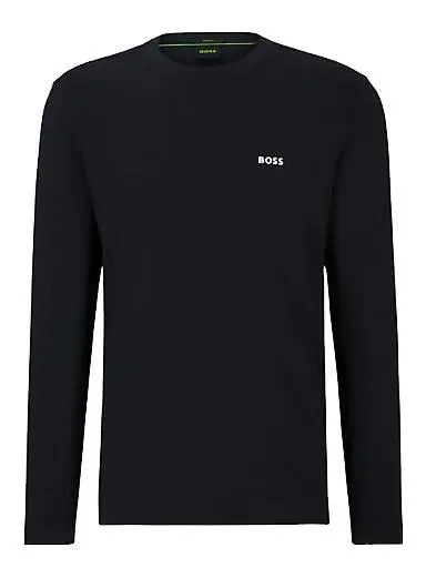BOSS Brand-print Long-sleeve Cotton-jersey T-shirt - Dark Blue