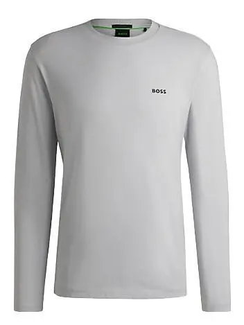 BOSS Brand-print Long-sleeve Cotton-jersey T-shirt - Light/pastel Grey